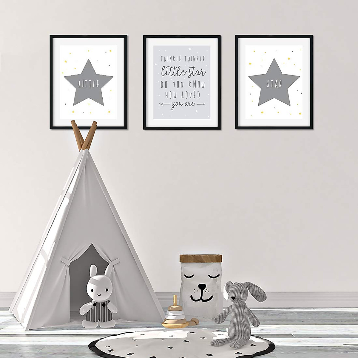 Andaz Press Unframed Baby Kids Room Nursery Wall Art, 8.5x11-inch, Twinkle Twinkle Little Star Do You Know How Loved You Are, Black and White Modern Scandinavian, 3-Pack, Baptism Christening Gift Idea