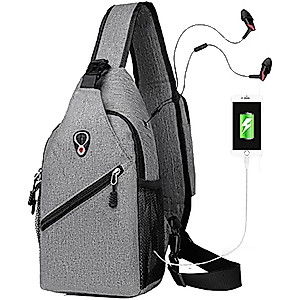 NUFR Sling Bag Sling Backpack Crossbody Backpack for Women Men Waterproof Chest Shoulder Bag Daypack for Hiking Walking Travel USB Charger Port (Gray)