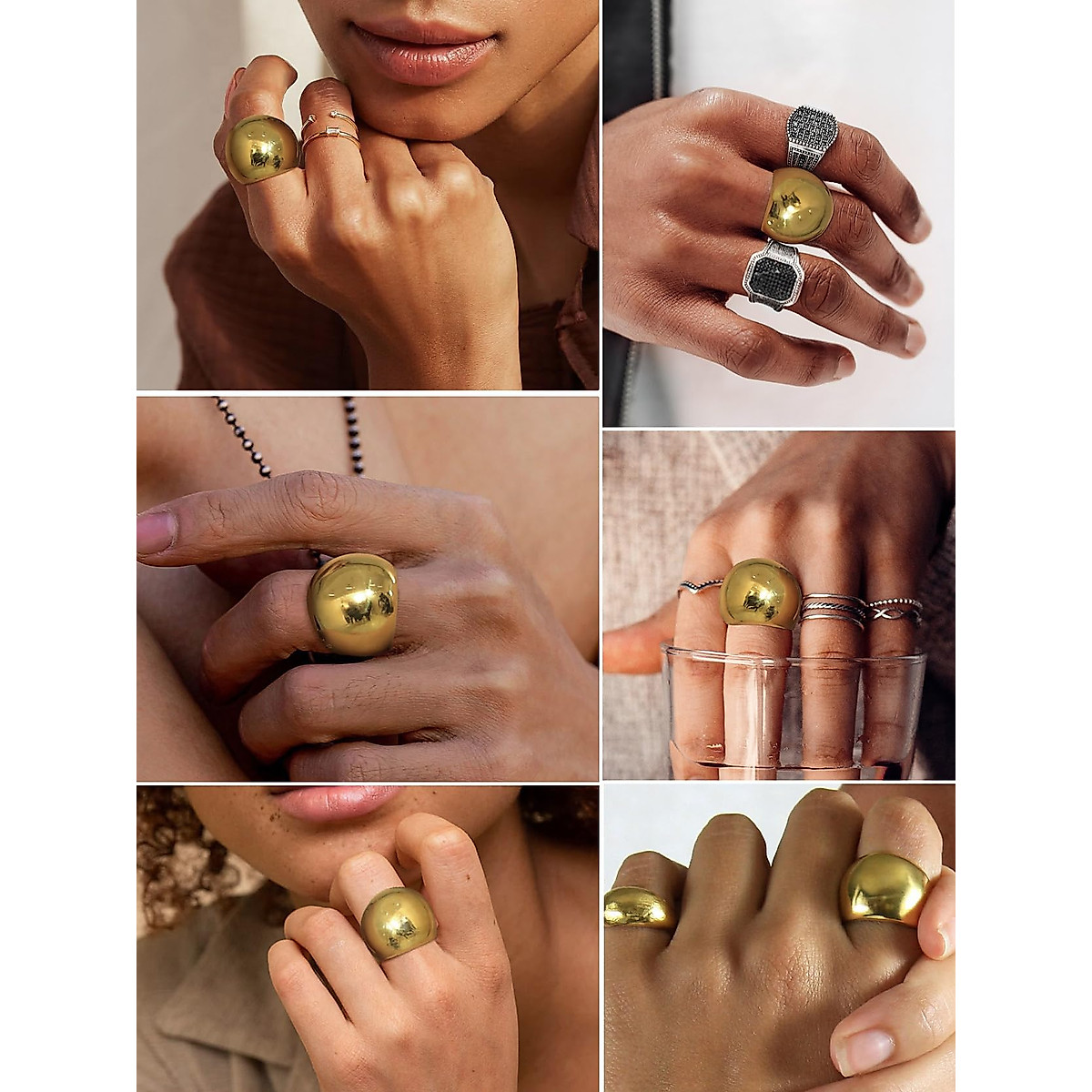 GOLDCHIC JEWELRY Gold Statement Ring for Women, 23mm Oversized Chunky Dome Rings Thick Cocktail Rings Size 7