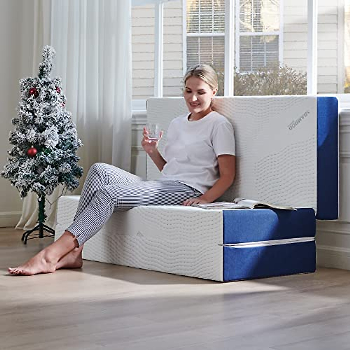 IYEE NATURE Folding Mattress, 4 inch Tri-Fold Memory Foam Mattress, Foldable Mattress Topper with Bamboo Cover for Camping, Guest - Twin Size, 75" x 38" x 4"