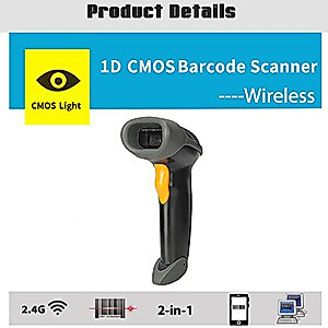 1D CCD 2.4G Wireless Bar Code Scanner Versatile 2 in 1 (Wireless+USB Wired), UNIDEEPLY Automatic Barcode Reader Scanner 196 Feet Indoor Transmission Distance, Scanning Gun for PC Computers, Black