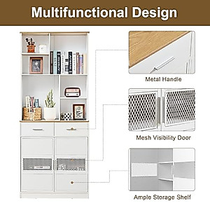 VECELO 72" Tall Kitchen Pantry Storage Cabinet with Doors & Shelves & 2 Drawers Freestanding Buffet Hutch with | Microwave Stand | Cupboard for Dining Room
