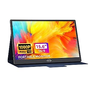 ITRIVIEW Portable Monitor, 15.6 Inch FHD 1080P USB-C Laptop Monitor with Built-in Dual Stereo Speaker, HDR IPS HDMI Computer Removable Protective Case Stand for Surface, PC, PS4, Xbox, Switch