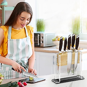NPPLUS Magnetic Knife Block Holder: Double-Sided Strong Magnets for Kitchen Counter Organizer Rack - Wooden Knife Stand Storage for Home Cooks Chefs