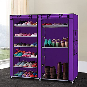 GOODSILO 6 Layer Dual Row 9 Shelf Shoe Rack Storage Organizer Shoe Shelves Closet Cabinet with Dustproof Cover for Bedroom, Wardrobe, Hallway, Entryway Purple