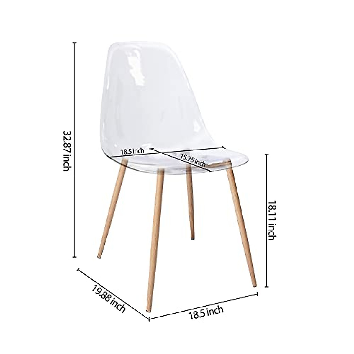 CangLong Acrylic Ghost Crystal Clear Seat,Modern Plastic Shell Accent Side Chairs for Kitchen, Dining, Living, Guest, Bed Room, Set of 4, Transparent 4