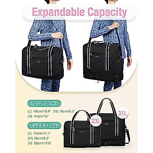 For Spirit Airlines Personal Item Bag 18x14x8 BAGSMART Foldable Travel Duffel Bag Tote Weekend Overnight Bag Carry on Luggage for Women and Men(Black)