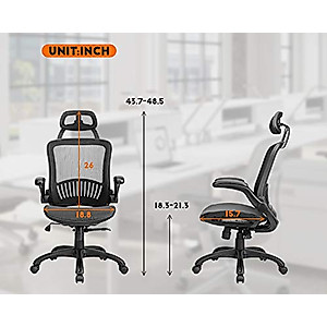 Office Chair Ergonomic Desk Chair Mesh Computer Chair with Lumbar Support Headrest Flip UP Arms Rolling Swivel Adjustable Task Chair for Adults,Black