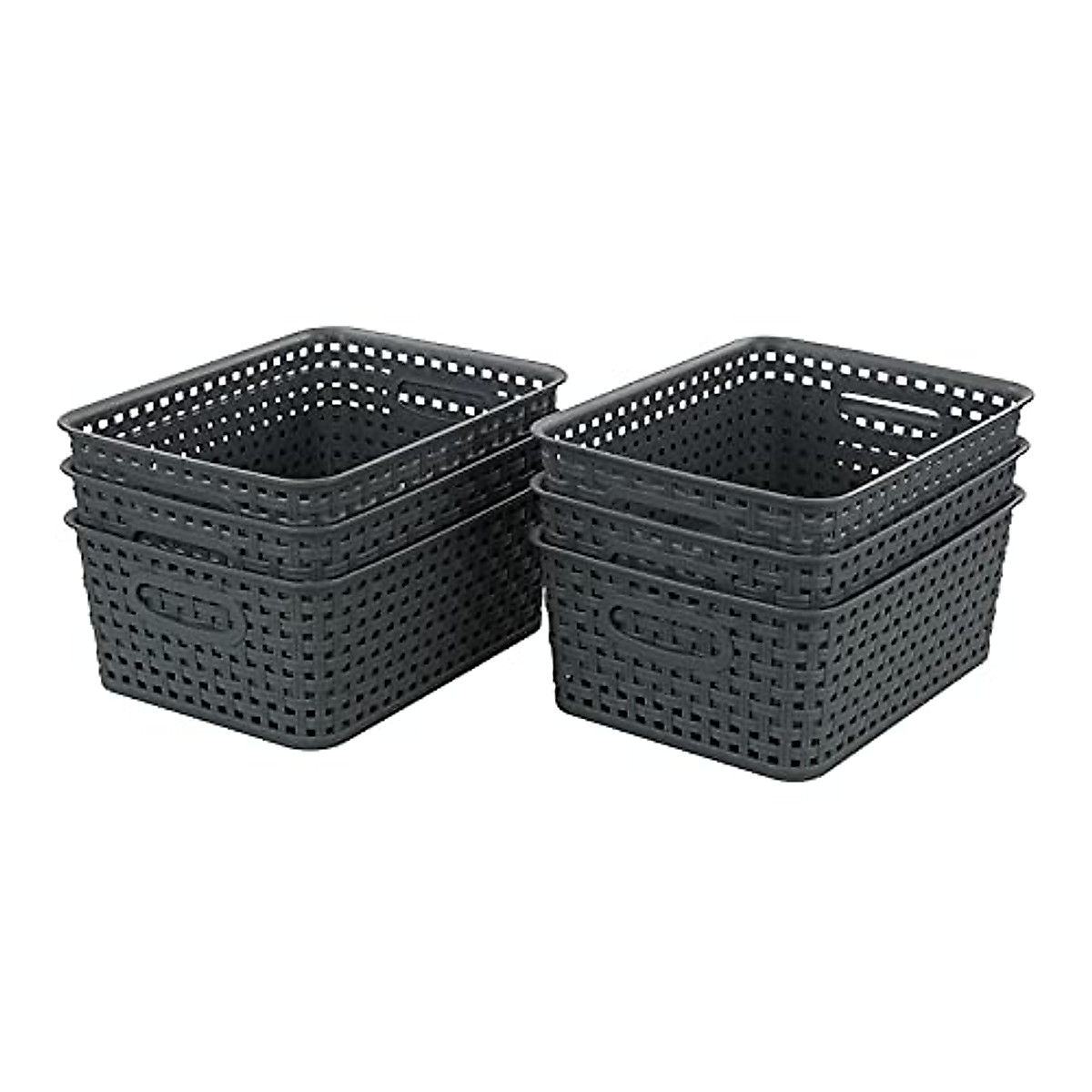 Waikhomes Set of 6 Plastic Weave Storage Basket, Small Organizer Basket Bin (Grey), T