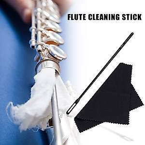 Flute Cleaning Rod with 3pcs Cleaning Swabs Flute Cleaning Kit Flute Cleaner Flute Polishing Cloth, Black