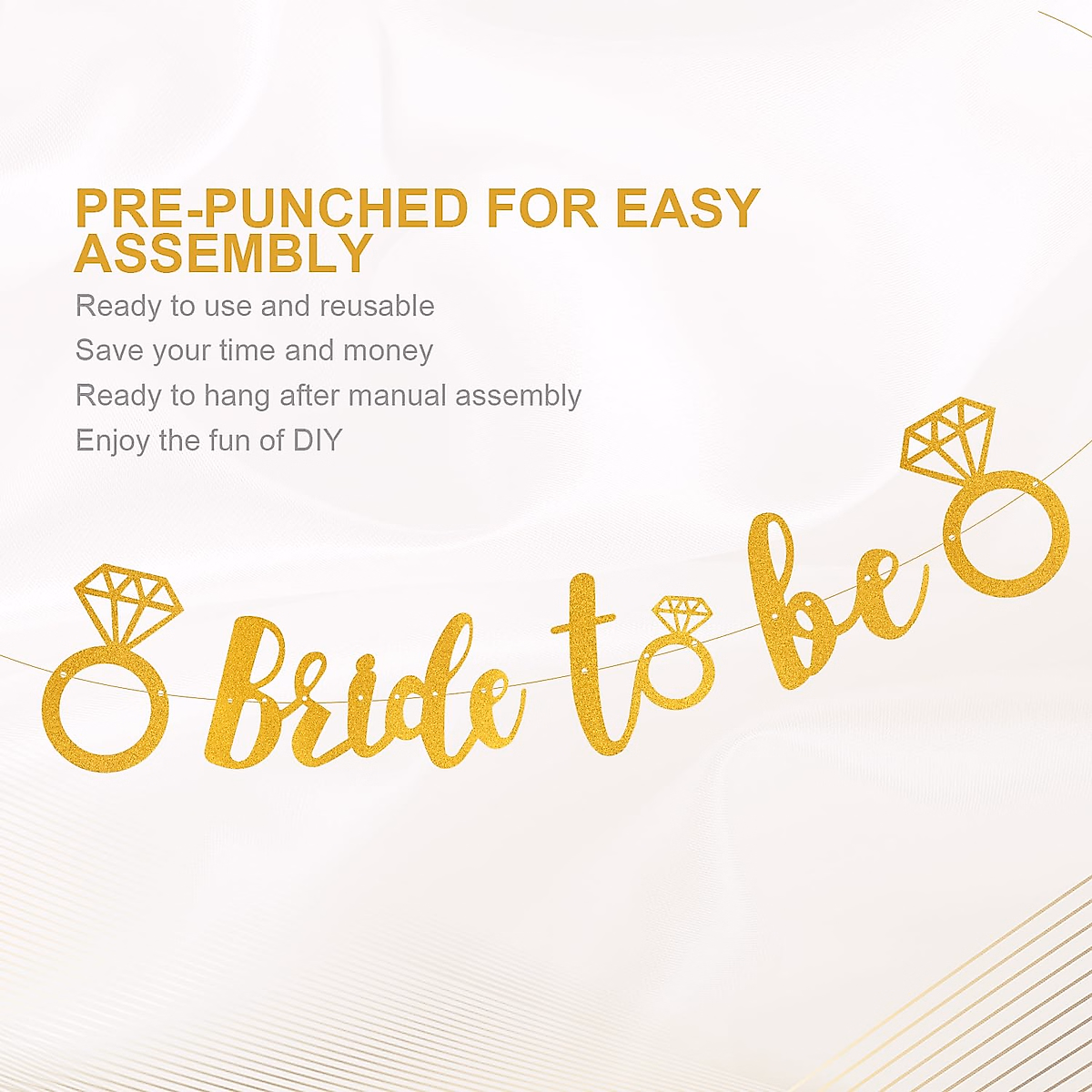 Bride to Be Banner, Glitter Gold Bridal Shower Banner Bride to be Decorations Bachelor Party Banner for Wedding Engagement Party Sign Decoration