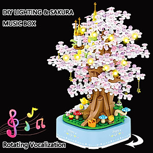 Charming 608-Piece Rotating Sakura Treehouse Music Box Building Blocks Set - Educational Puzzle Toy, for Kids Over 6 and Adults