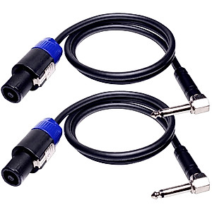 CESS-133-6f Right-Angle 6.35mm 1/4 Inch TS Plug to Speakon Plug Speaker Cable, 2 Channel, Durable Heat-Shrink Protected Metal Housing (6 Feet)