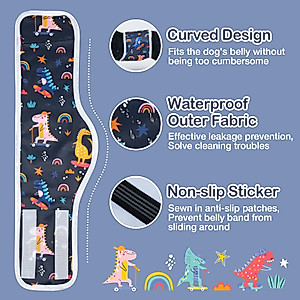 MICOOYO Male Dog Diaper Lightweight Dog Wraps Male Washable Dog Diapers Dog Belly Bands for Male Dogs, Male Dog Wraps Medium (Dinosaur,M)