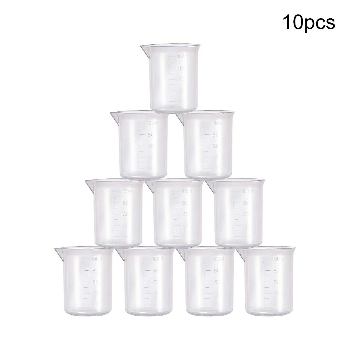 Othmro 10Pcs 100ml Plastic Graduated Cups Measuring Cups PP Plastic Graduated Beaker Clear Scale Cups Liquid Measuring Mixing Cups Graduated Plastic Measuring Cups for Lab Kitchen Liquids Transparent