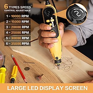 Rotary Tool, Handstar Rotary Tool Kit, 6 Variable Speed Electric Drill Set, Large LED Screen Display, 10000-35000 RPM with Flex Shaft and Carrying Case, for Grinding Carving Polishing etc