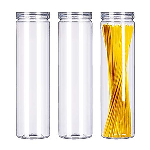FEOOWV Set of 3Pcs Clear Plastic Food Storage Jar with Lid, Round Transparent Skinny Storage Container for Spaghetti, Pasta and Dry goods(2.1" Diameter x 11.8" Height)