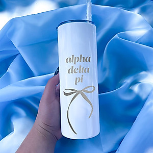 Go Greek Chic Alpha Delta Pi Coquette Bow Tumbler with Straw - White
