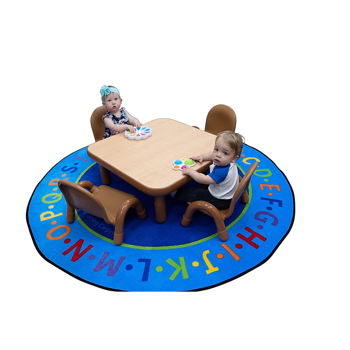 Angeles Baseline Toddler Square Table and Chairs Set, Natural Wood – Includes One 30”, 12” High Square Table and Four 5” High Chairs – Durable, Lightweight, Easy to Move