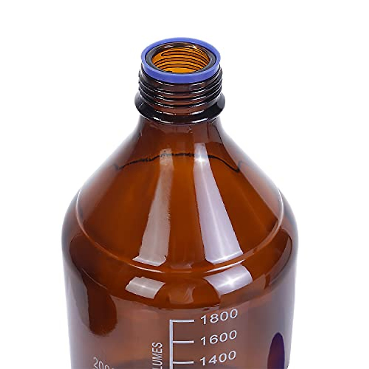 Pastein One Piece 2 Liter Amber Borosilicate Glass Graduated Round 2000ml Lab Reagent Media/Storage Bottle With GL45 Orange Screw Cap