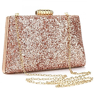 YYW Womens Clutch Evening Bag Wedding Party Purse and Shoulder Handbag (Rose gold color)