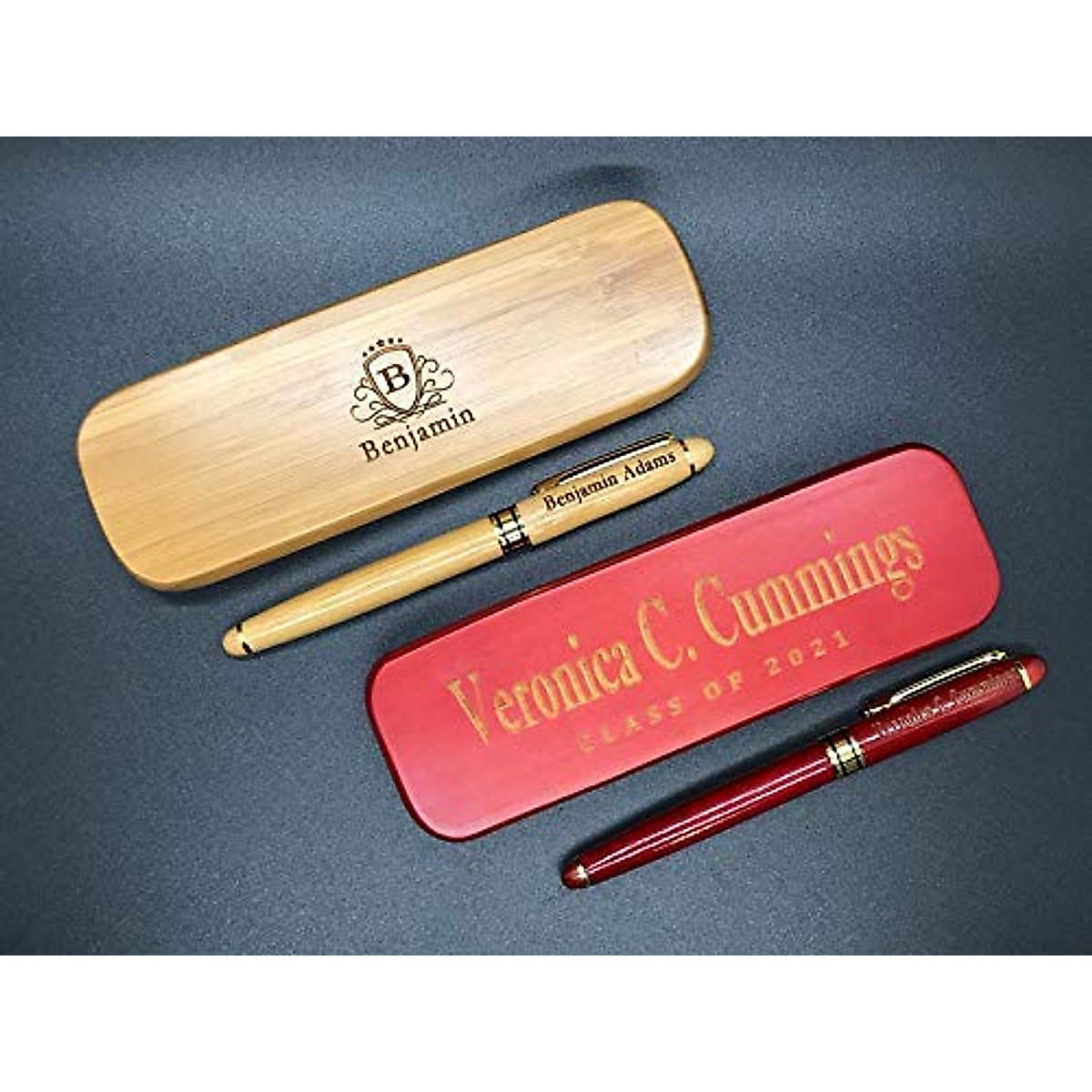 Custom Engraved Wood Pen Set With Maple and Rosewood Finish, Executive Pen and Box With Free Personalization