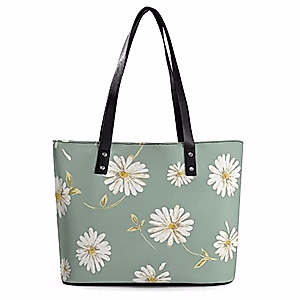 Womens Handbag Daisy Flowers Leather Tote Bag Top Handle Satchel Bags For Lady