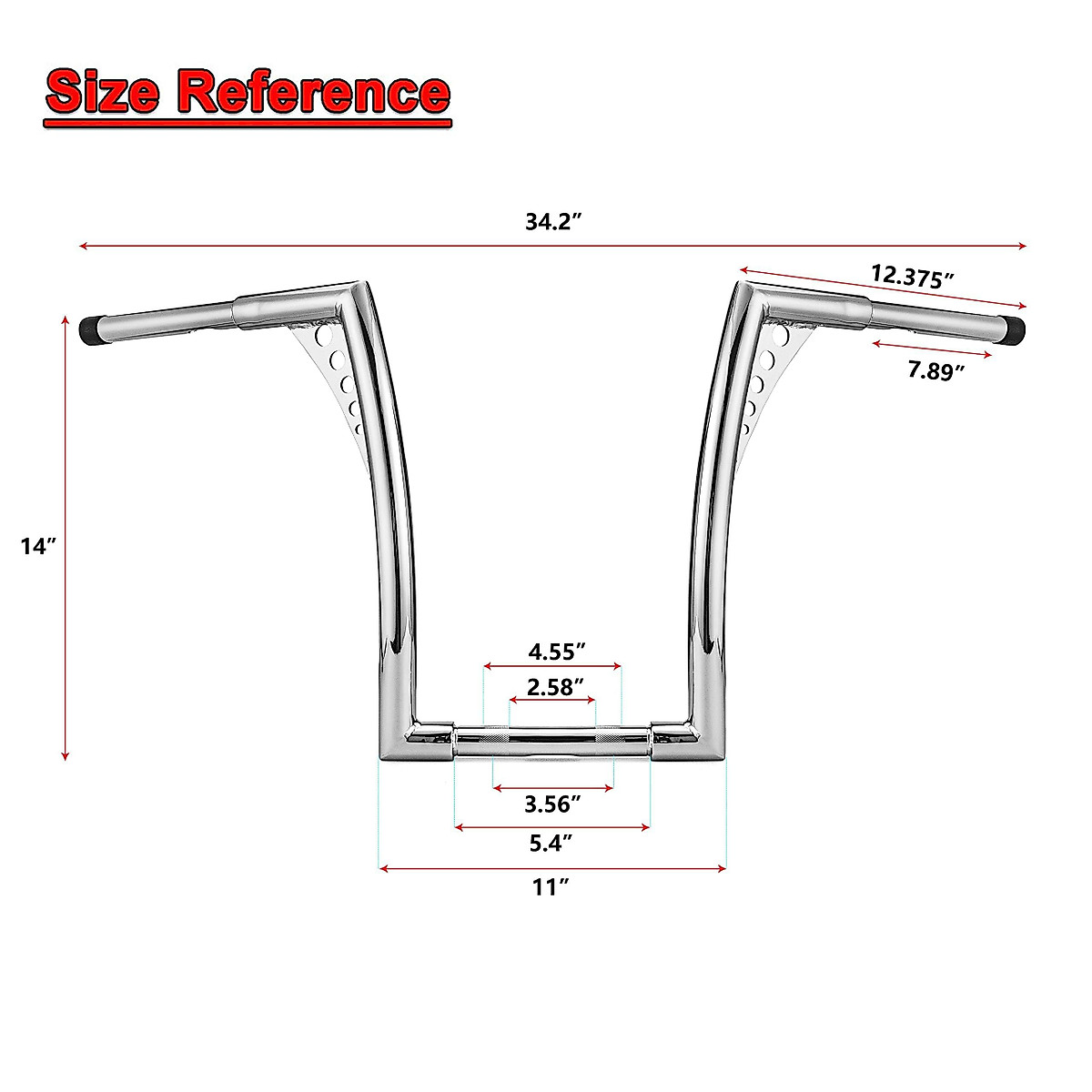 WeiSen Chrome 14" Ape Monkey Bar Handlebar 1-1/4" Handle Bars Compatible with Harley Dyna Softail Sportster XL 883 1200 ＆ Touring Road Glide Road King Models