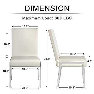 KithKasa Modern Faux Leather Upholstered Dining Chairs Set of 2, Armless White Accent Chairs with Chromed Metal Legs for Kitchen Dining Room