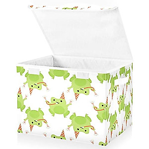 Krafig Cartoon Frogs Foldable Storage Box Large Cube Organizer Bins Containers Baskets with Lids Handles for Closet Organization, Shelves, Clothes, Toys