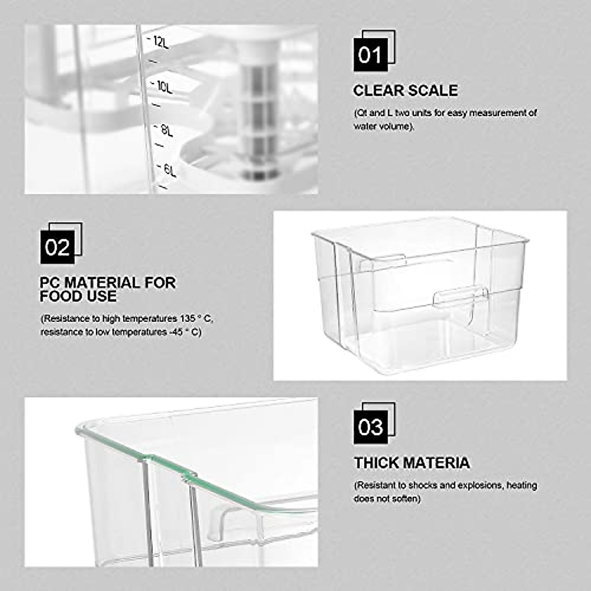 Sous Vide Container with Lid and Rack Sous Vide Containers Sous Vide Pot 12.6 Quart Slow Cooker Container Cooking Container Compatible with Most Sous Vide Cookers