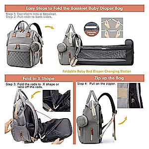 Milecan Diaper Bag Backpack, Unisex Baby Nappy Bags with Changing Pad, Pacifier Case & Stroller Straps&USB Charging Port, Multifunction Waterproof Travel Back Pack for Moms Dads, Grey