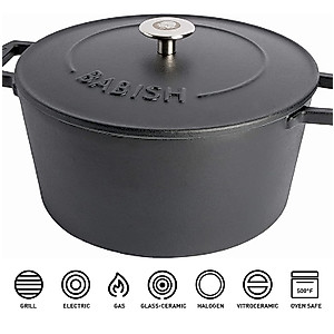 Babish Round Enamel Cast Iron Dutch Oven w/Lid, 6-Quart, Matte Black