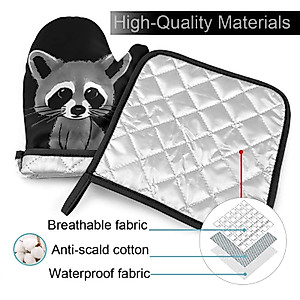 VGFJHNDF Cartoon Cute Raccoon Oven Mitts and Pot Holders Set,Heat Non-Slip Resistant Waterproof Gloves for Kitchen Cooking Baking,BBQ,Grilling