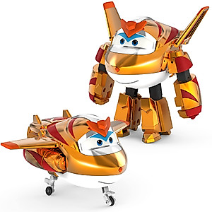Super Wings 5" Transforming Golden Boy, Airplane Toys Vehicle Action Figure, Transformer Plane to Robot, Birthday Gifts for 3 4 5 Year Old Boys Girls Preschool Kids, Gold
