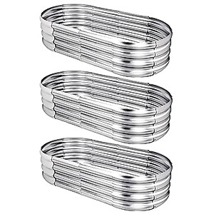 3 Pcs Galvanized Raised Garden Bed Kit 4 x 2 x 1 ft Large Planter Raised Bed Outdoor Planter Box Round Oval Metal Planter Box Arbitrary Assembly Raised Garden Bed for Vegetables Flowers Herbs Fruits