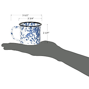 Red Co. Set of 6 Enamelware Metal Small Classic 5 Oz Round Coffee and Tea Mug with Handle, Navy Blue Marble/Black Rim – Splatter Design