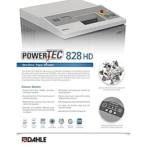 Dahle PowerTEC 828 HD Hard Drive and Paper Shredder, Cross Cut, Shreds 3.5" Hard Drives, CDs/DVDs, Paper, Chain Driven 4.5 Hp Motor, P-3 Security/H-4