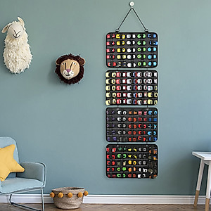 KISLANE Hanging Display Case for Toy Car, 4 in 1 Storage Compatible with Toy Car Hanging Storage Organizer Fit for 100 Matchbox Car, Monster trucks