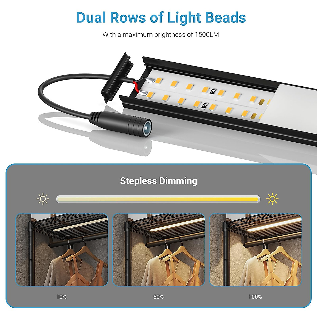 VIPEK V5L Garment Rack Heavy Duty Covered Clothes Rack with Dimmable LED Lights, 3000K Warm White, Portable Closet Wardrobe Freestanding Clothing Rack for Hanging Clothes, Black Rack with Black Cover