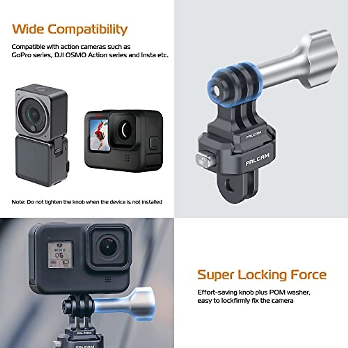 Falcam F22 Quick Release Kit for Action Cameras, Camera Mounting Adapter Convert Action Camera Interface to F22 QR System, 22mm Aluminum Camera Accessory Kit for Photographer, Fits for GoPro and DJI