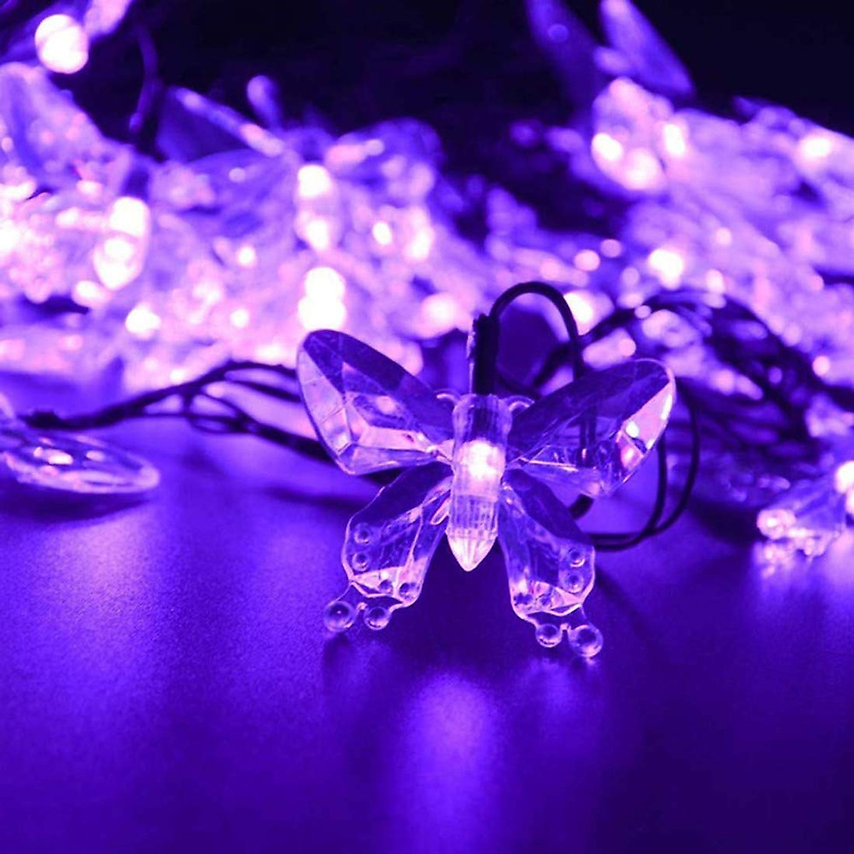 WONFAST Solar Butterfly String Lights, Waterproof 23FT 50LED Butterfly Solar Powered Fairy String Lights 8 Mode for Outdoor Indoor Garden Home Wedding Party Christmas Lighting Decorations (Purple)