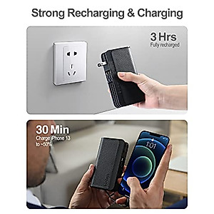 Luxtude Portable Phone Charger Built-in Wall Plug, 10000mAh Power Bank with Cables【iPhone Lightning & USB C & Micro】, Travel Fast Charge External Battery Pack for iPhone, iPad, Android, Samsung etc.
