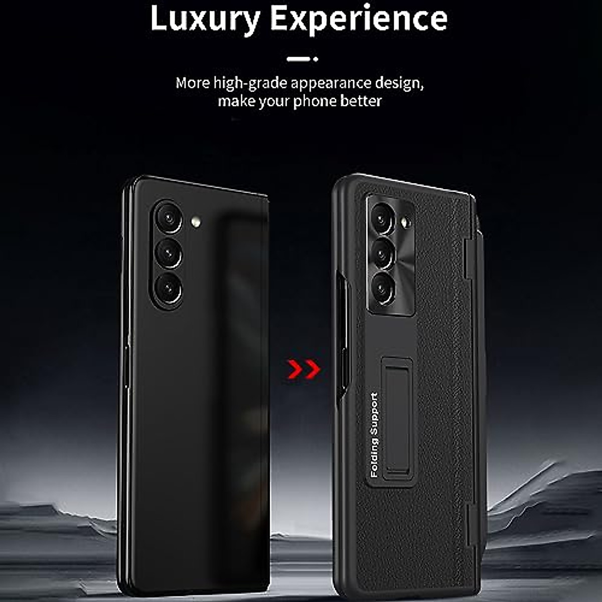 CCSmall for Samsung Galaxy Z Fold 5 5G Case with Screen Protector, S Pen Slot & Stylus Hinge Design Fine Leather Protective Phone Case with Kickstand Casefor Galaxy Z Fold5, Black