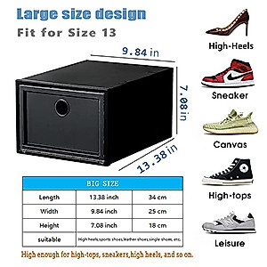AOHMPT 18 Pack Clear Shoe Organizer Stackable Shoe Box Foldable Storage Bins Shoe Container Box Large Size Shoe Bins (Black+)