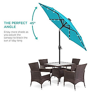 Best Choice Products 7.5ft Outdoor Solar Market Table Patio Umbrella for Deck, Pool w/Tilt, Crank, LED Lights - Sky Blue