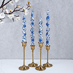 Floral Candlesticks Spiral Taper Candles - Gedengni Set of 2 Blue and White Twisted Candlesticks 10 Inches Long Candle Sticks Colorful Tapered Candles for Household Dinner Wedding Party (1D2T-BLUWHT)