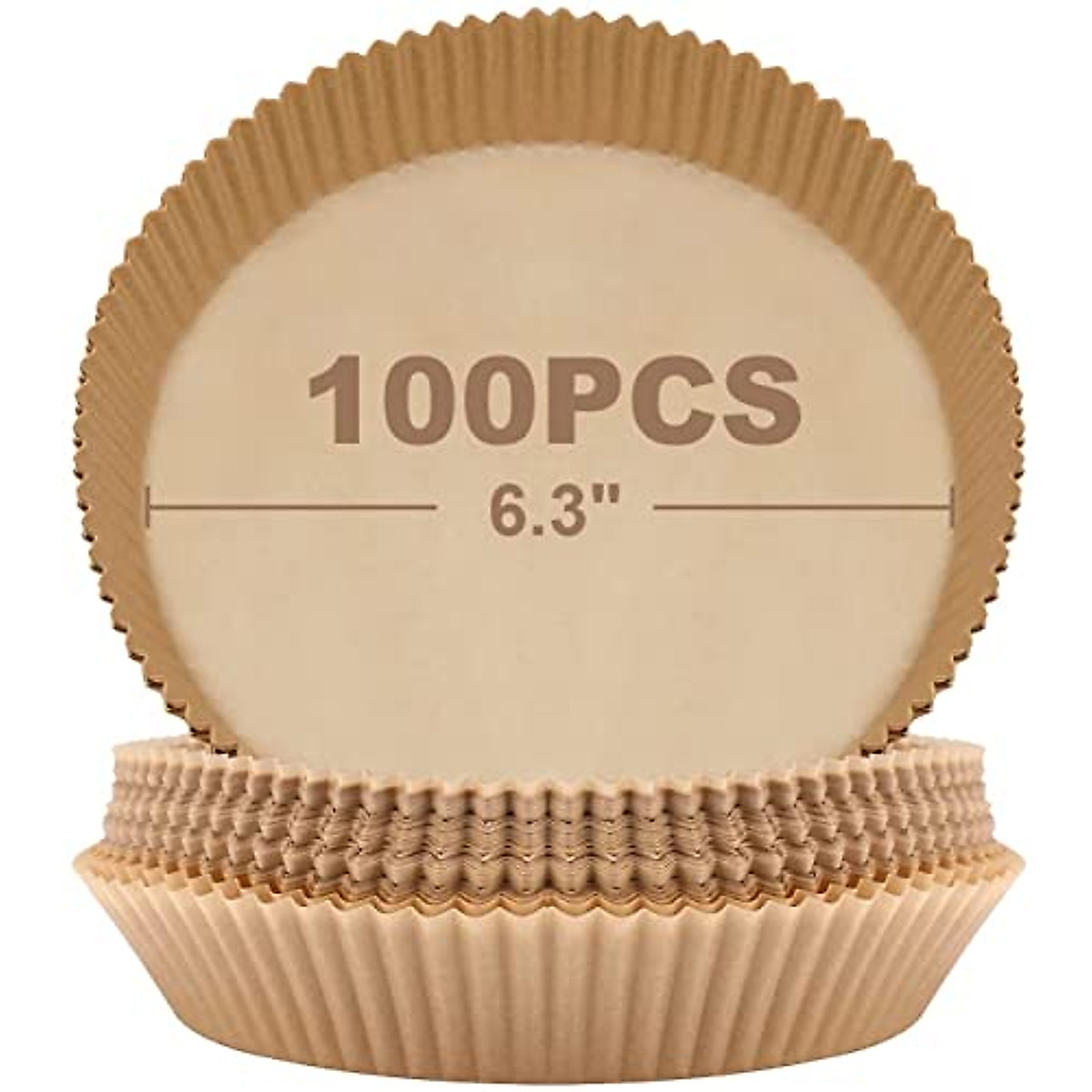 (100Pcs) Puricon Air Fryer Disposable Paper Liners, 6.3” Non-Stick Round AirFryer Parchment Paper for Baking Microwave, Food Grade Oil-Proof Unbleached -6.3 Inch