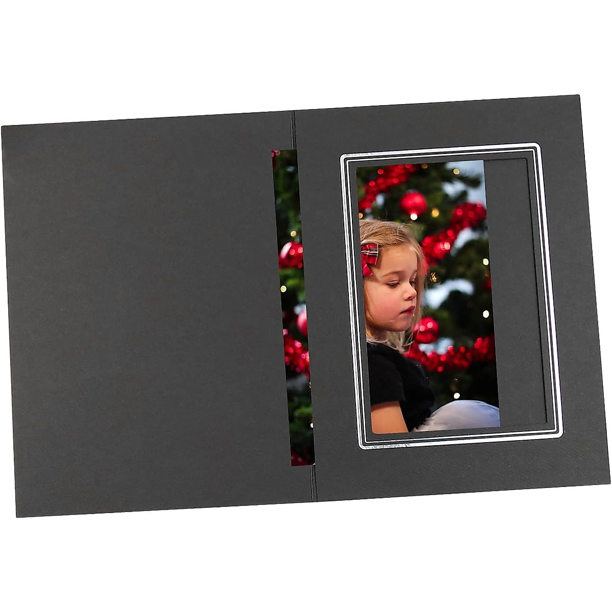 Golden State Art, Pack of 25, 4x6 Photo Folders, Cardboard Picture Frame, Paper Photo Frame Cards, Greetings/Invitation Cards, Special Events: Graduation, Christmas, Wedding(Black with Silver Lining)