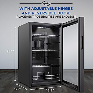 Ivation 101 Can Beverage Refrigerator | Freestanding Ultra Cool Mini Drink Fridge | Beer, Cocktails, Soda, Juice Cooler for Home & Office | Reversible Glass Door & Adjustable Shelving - Black